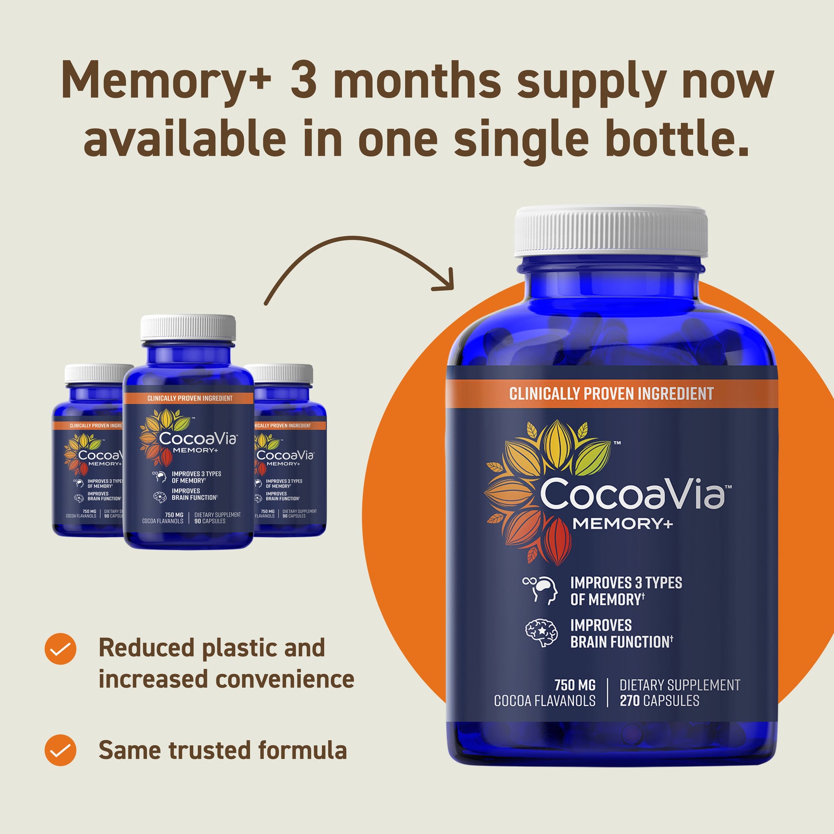 CocoaVia™ Memory+ Supplement Cocoa Flavanol Capsule